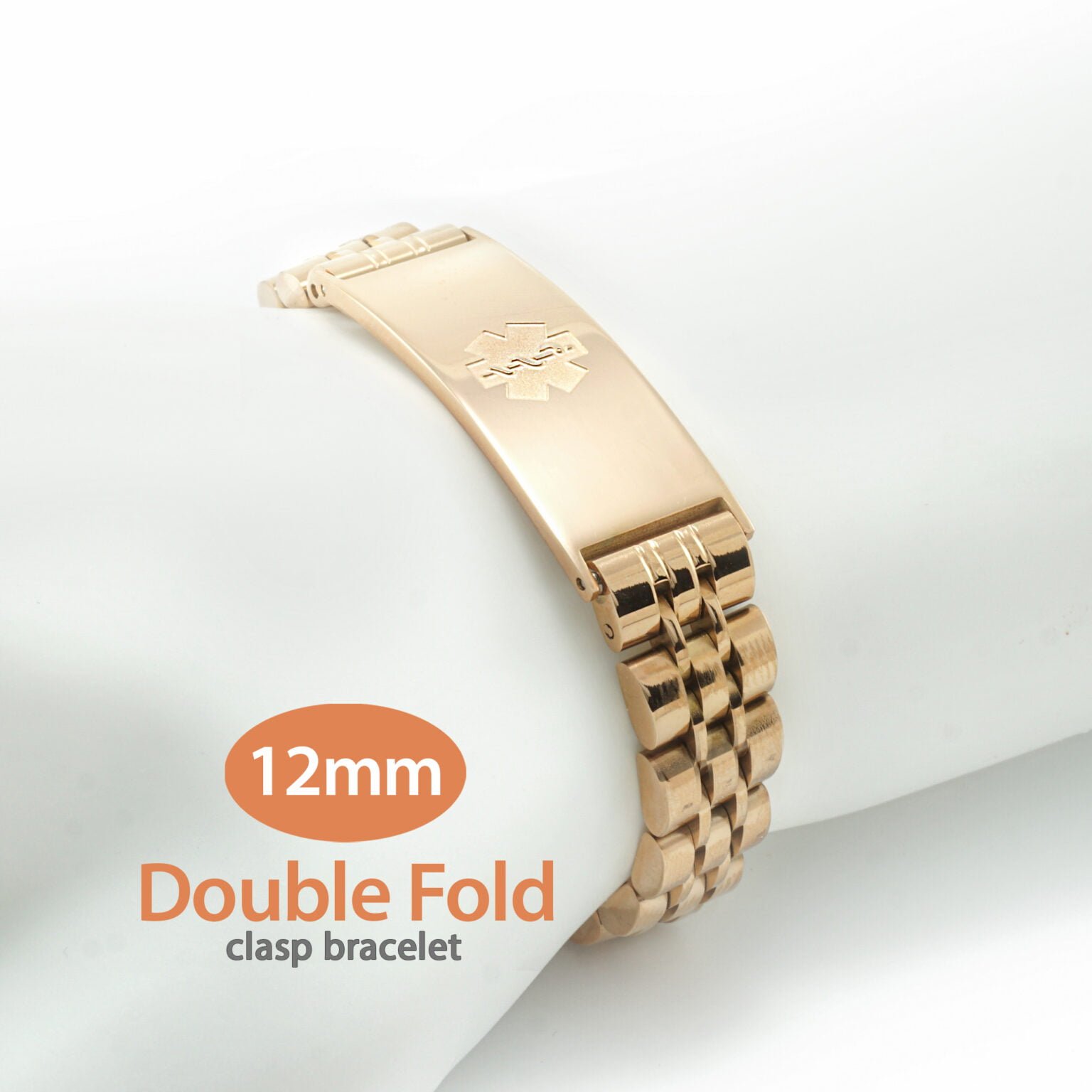 Double Fold Fancy Link Watch Band in 316L Stainless Steel Rose Gold ...