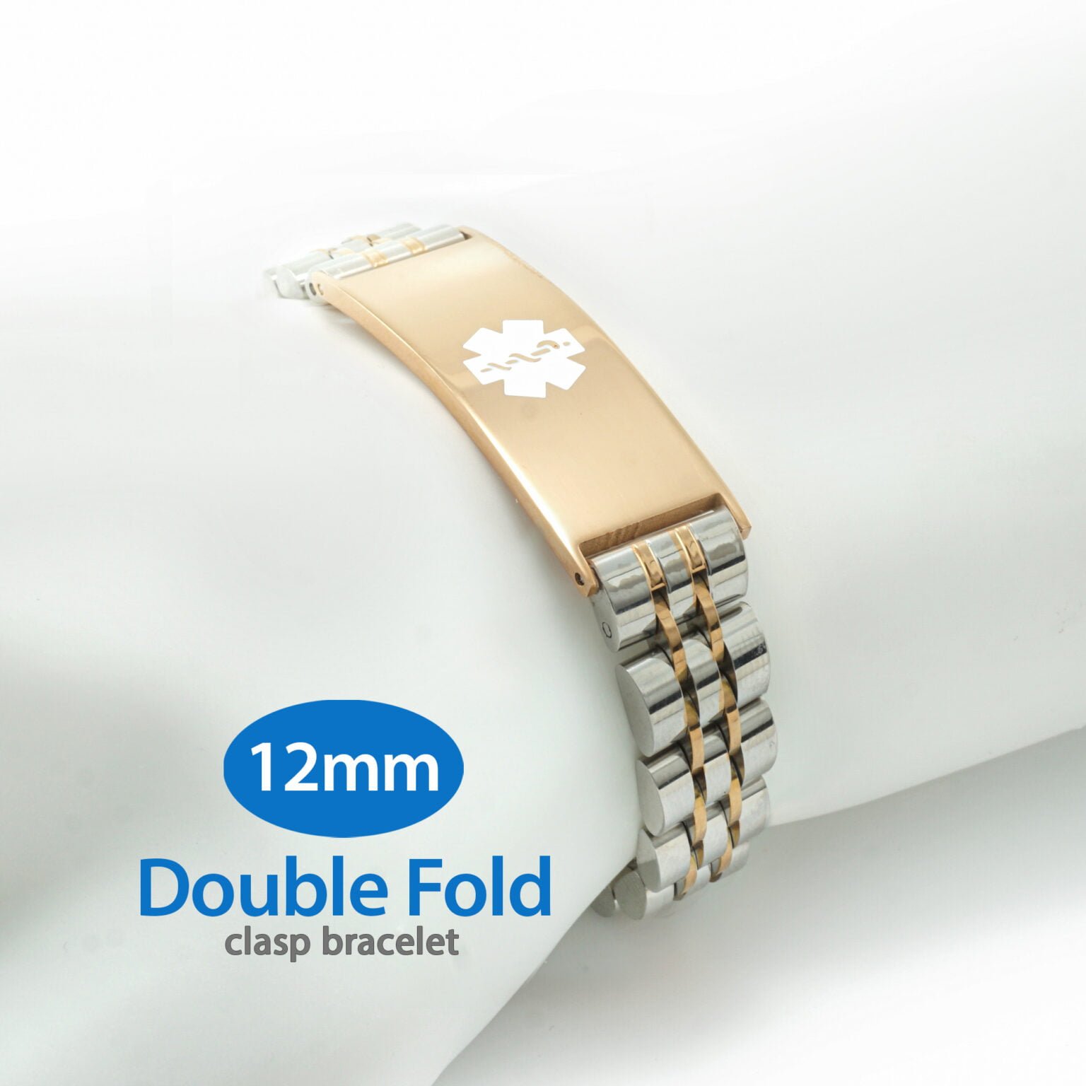 Double Fold Fancy Link Watch Band in 316L Stainless Steel 2T Rose Gold ...